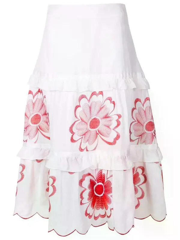 AMIR SLAMA Floral-embroidered Tiered Skirt