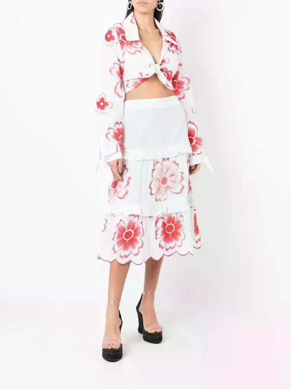 AMIR SLAMA Floral-embroidered Tiered Skirt