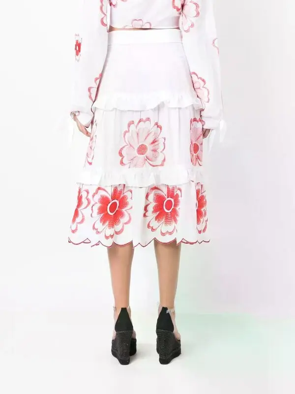 AMIR SLAMA Floral-embroidered Tiered Skirt