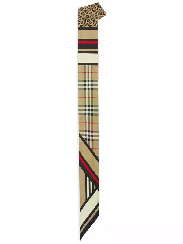 Burberry Montage-print Silk Skinny Scarf - Neutrals