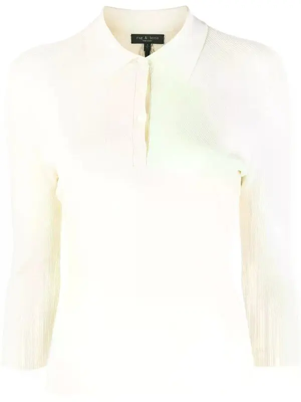 Rag & Bone Pacey Ribbed-knit Polo Top - Neutrals