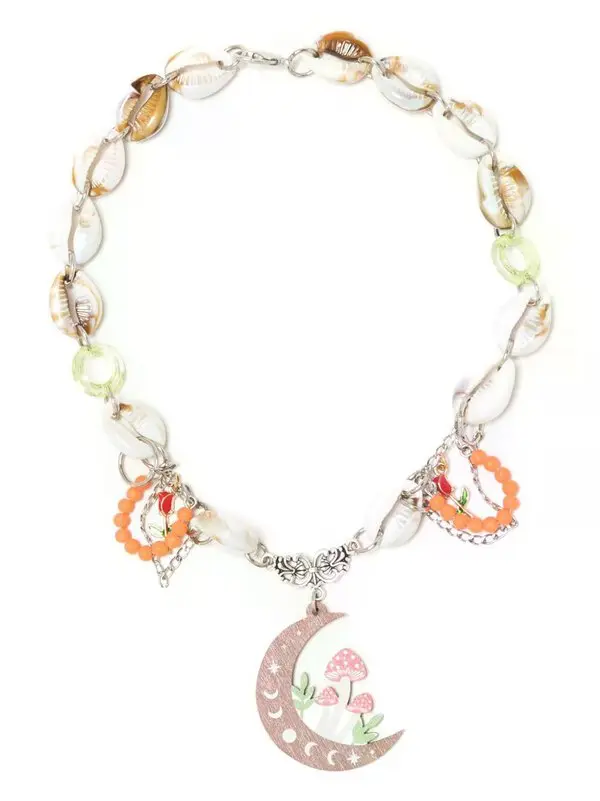 AMIR SLAMA Cowrie Shell-embellished Crescent Moon Necklace - Silver