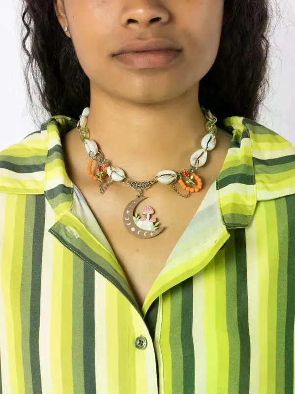 AMIR SLAMA Cowrie Shell-embellished Crescent Moon Necklace