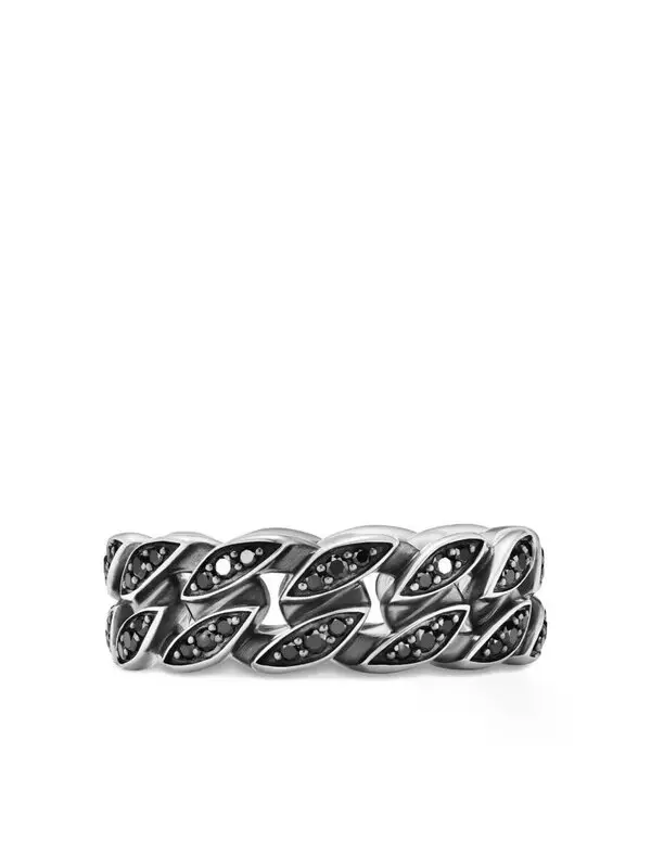 David Yurman Sterling Silver Curb Chain Diamond Band Ring - Black