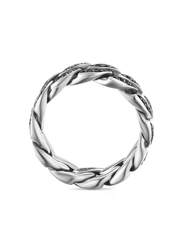 David Yurman Sterling Silver Curb Chain Diamond Band Ring - Black