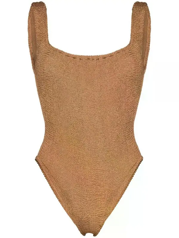 Hunza G Square-neck Crinkle One-piece Swimsuit - Brown