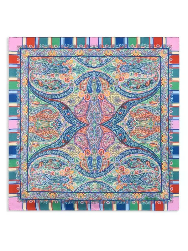 Etro Floral Silk Paisley Pocket Square - Blue