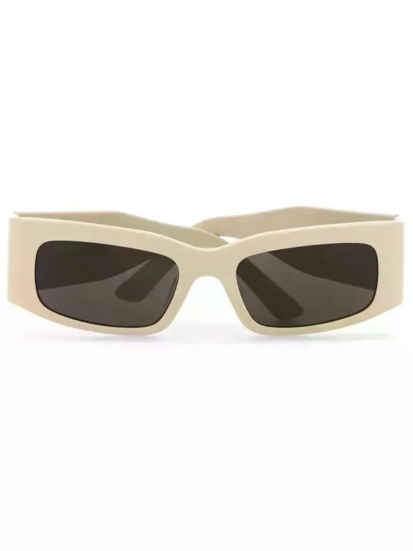Balenciaga Logo-print Rectangle-frame Sunglasses - Neutrals