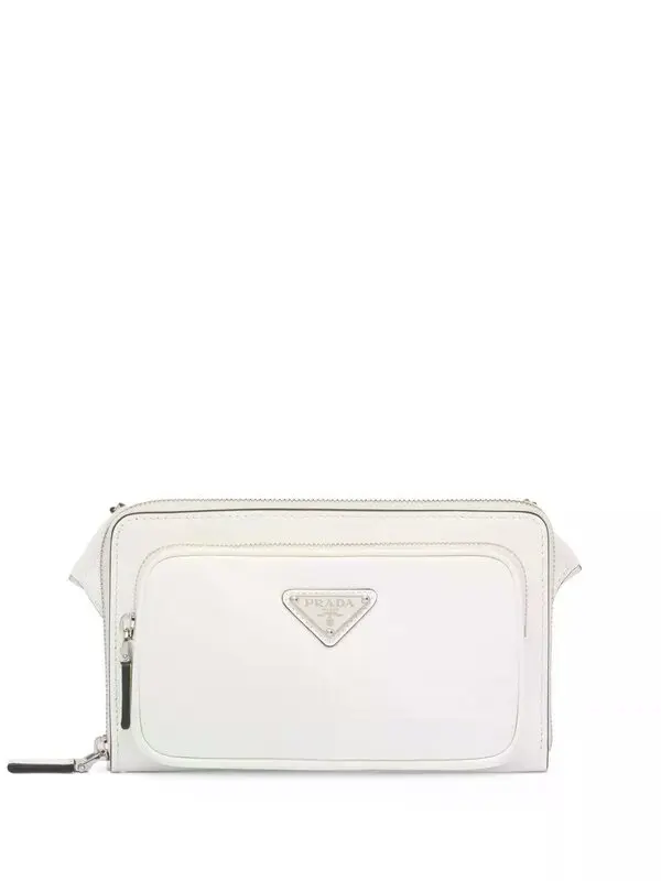 Prada Logo-plaque Leather Messenger Bag - White