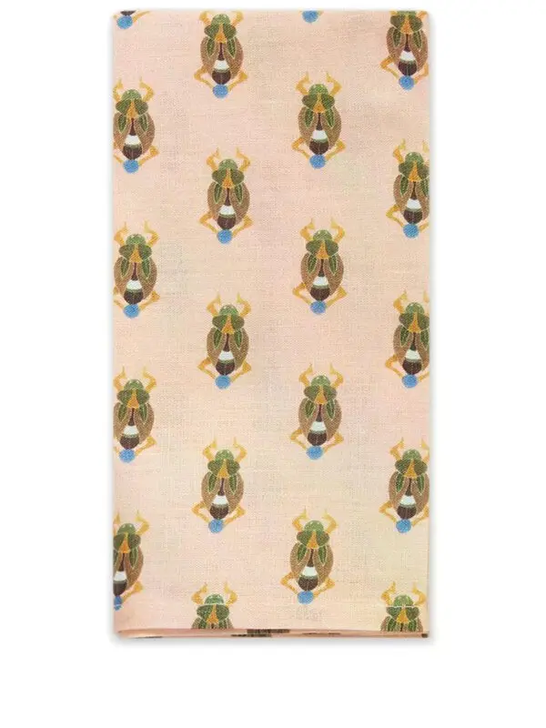 La DoubleJ Scarab-print Linen Napkins - Pink