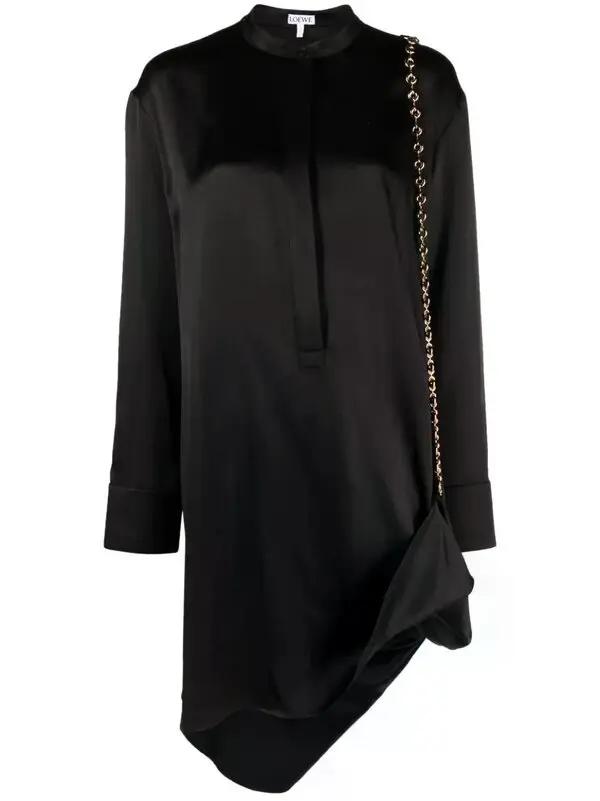 Loewe Chain Embellished Silk Shirtdress - Black