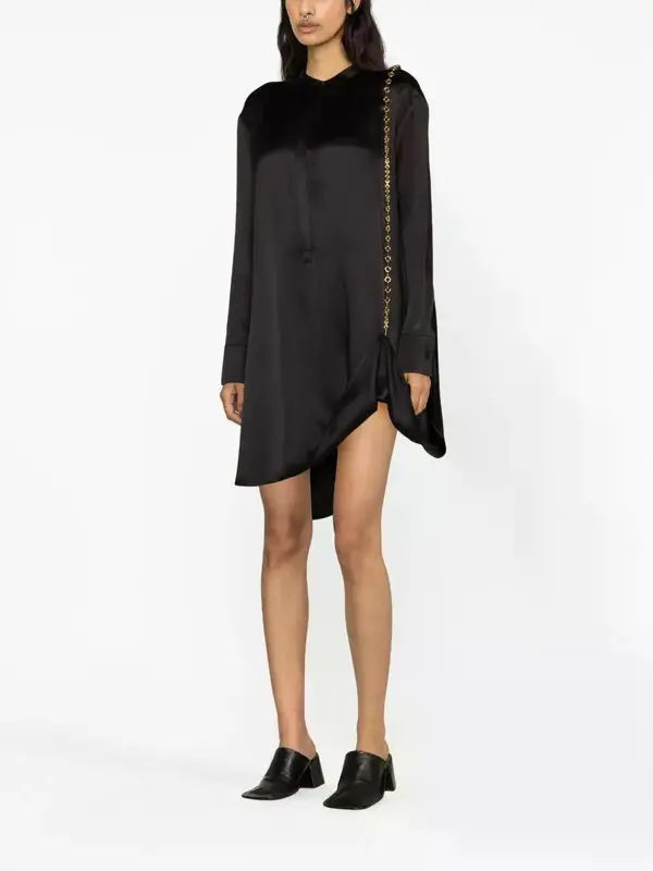 Loewe Chain Embellished Silk Shirtdress - Black