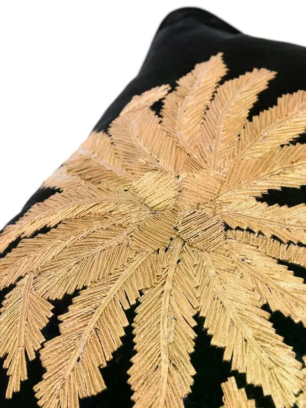 LES-OTTOMANS X Browns Embroidered Palms Velvet Cushion