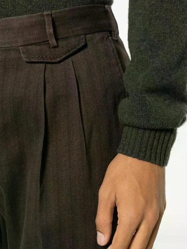 DELL'OGLIO Herringbone Cotton-blend Tapered Trousers