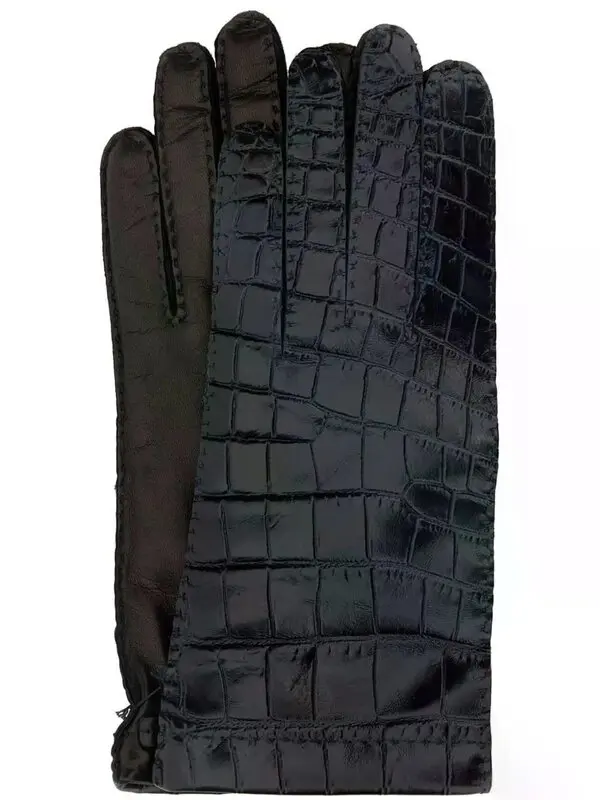 Miu Miu Crocodile-embossed Lambskin Gloves - Black