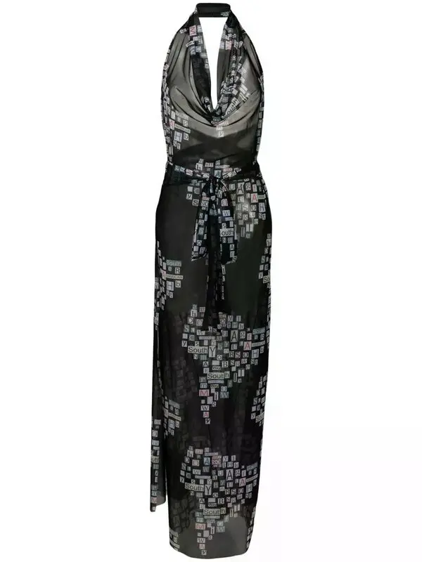 AMIR SLAMA Text-print Sheer Wrap Dress - Black