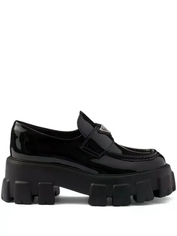 Prada Monolith Patent Leather Loafers - Black