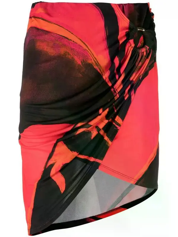 LOUISA BALLOU Coastline Red Queen-print Draped Miniskirt - Black