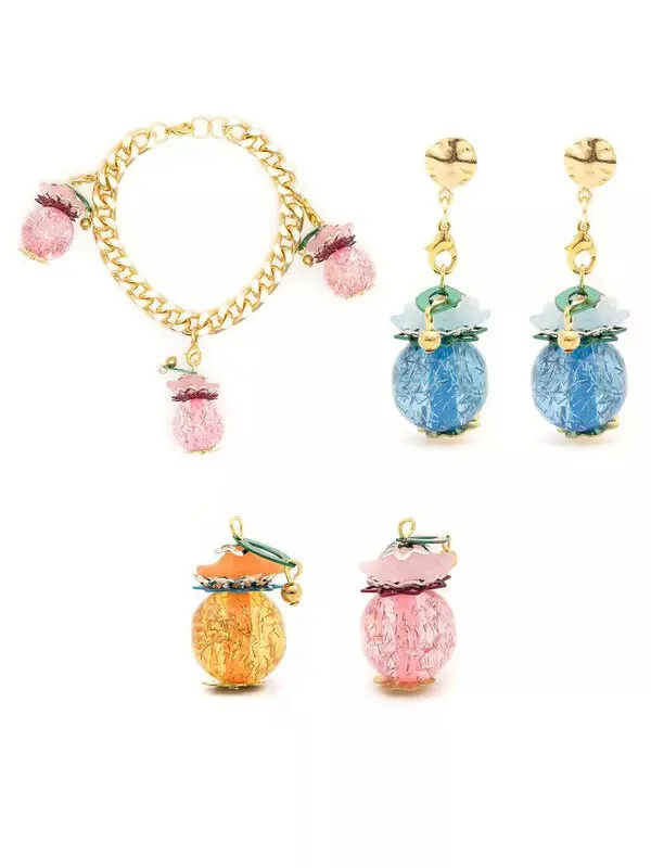 AMIR SLAMA Interchangeable Bracelet And Drop Pendant Earrings Set - Gold