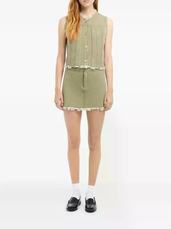BARRIE Panelled Frayed Denim Vest - Green