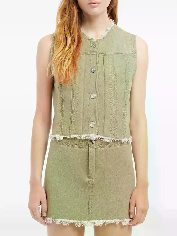 BARRIE Panelled Frayed Denim Vest - Green