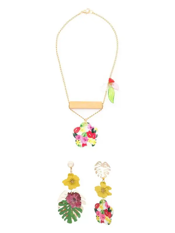 AMIR SLAMA Floral-appliqué Necklace And Earrings Set - Multicolour