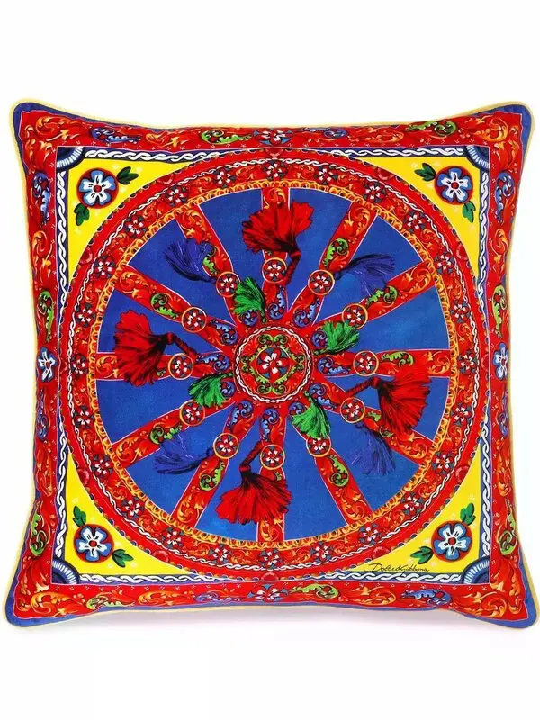 Dolce & Gabbana Medium Carretto-print Velvet Cushion - Red