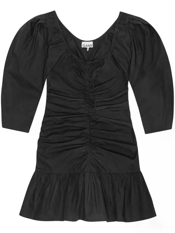 GANNI Gathered U-neck Mini Dress