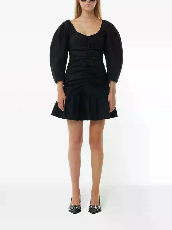 GANNI Gathered U-neck Mini Dress