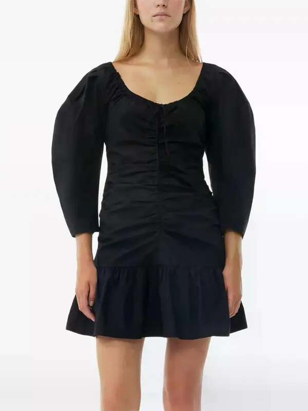 GANNI Gathered U-neck Mini Dress