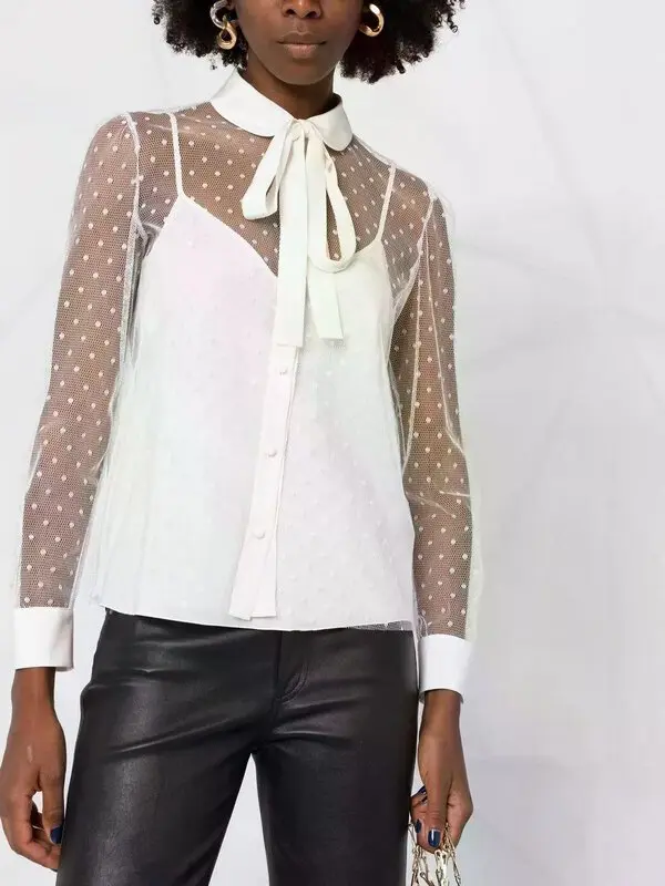 Red Valentino Point D'esprit Pussy-bow Blouse