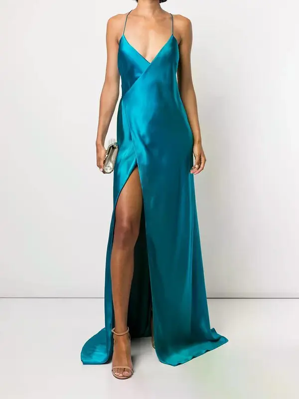 Michelle Mason Cross-strap Silk Wrap Gown