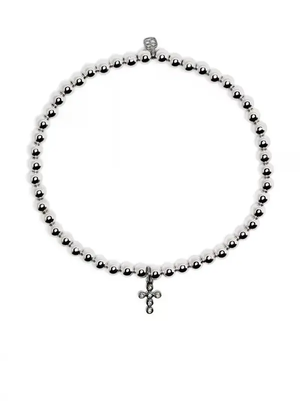 SYDNEY EVAN 14kt White Gold Cross Charm Beaded Bracelet - Silver