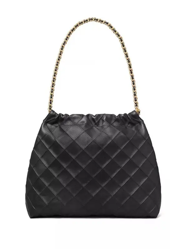 Tory Burch Fleming Diamond Quilted Leather Tote Bag - Black