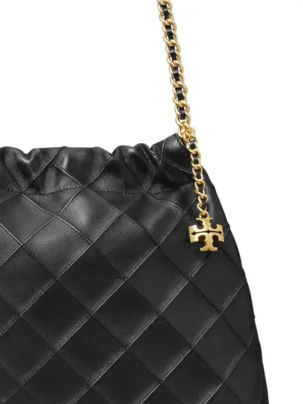 Tory Burch Fleming Diamond Quilted Leather Tote Bag - Black