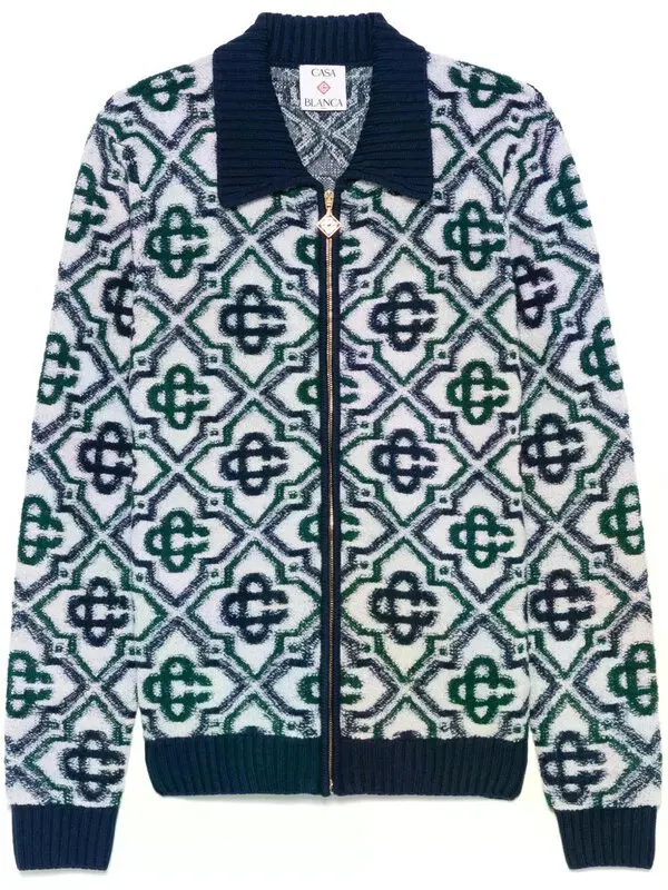 Casablanca Monogram-jacquard Cardigan - Grey