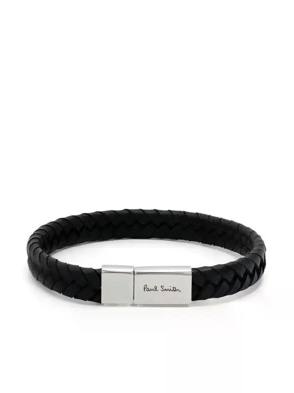 Paul Smith Braided Leather Bracelet - Silver