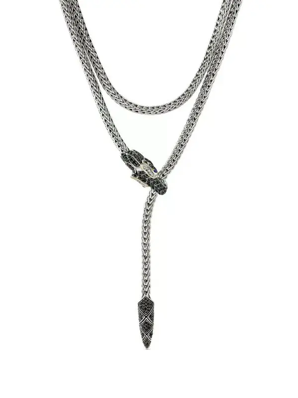 John Hardy 18kt Gold And Sterling Naga Lariat Necklace With Diamonds And Sapphires - Silver