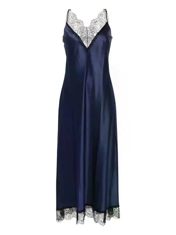Carine Gilson Lace-detail Silk Nightdress - Blue