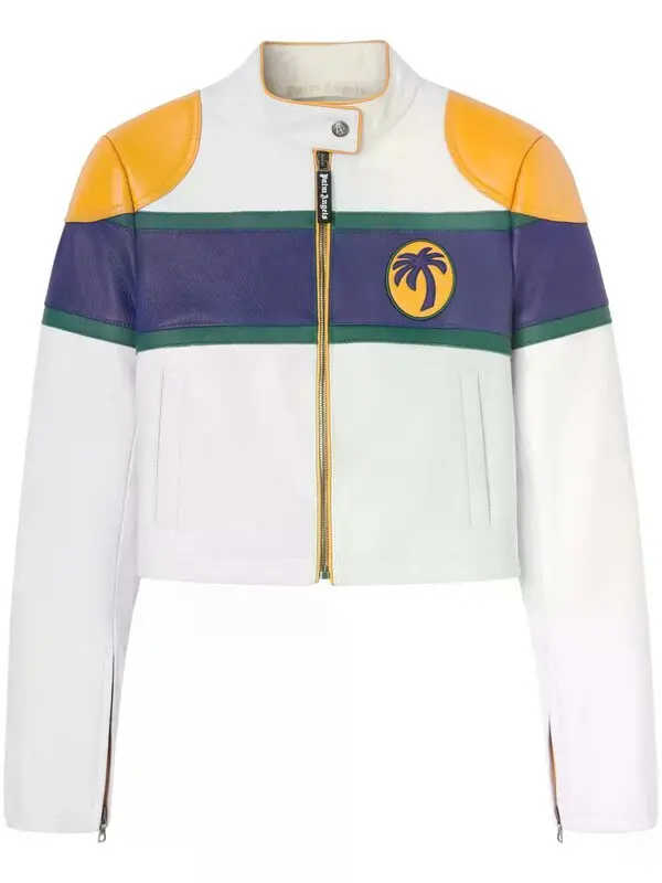 Palm Angels Classic Logo Leather Biker Jacket - White