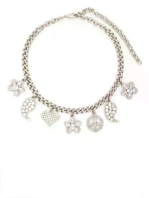 Alessandra Rich Crystal-embellished Charm Necklace - Silver