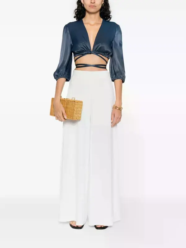 MOUTAKI Navy Satin Cropped Blouse - Blue