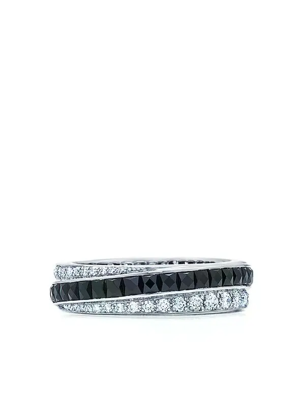 Fred Leighton 18kt White Gold, Onyx, And Diamond Eternity Band - Silver