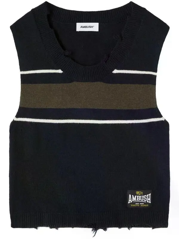 AMBUSH Distressed Striped Wool Vest - Blue