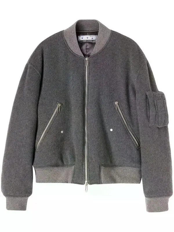 Off-White Embroidered Slogan Bomber Jacket - Grey