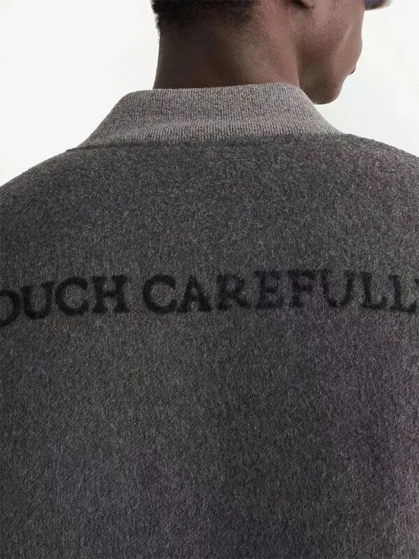 Off-White Embroidered Slogan Bomber Jacket - Grey