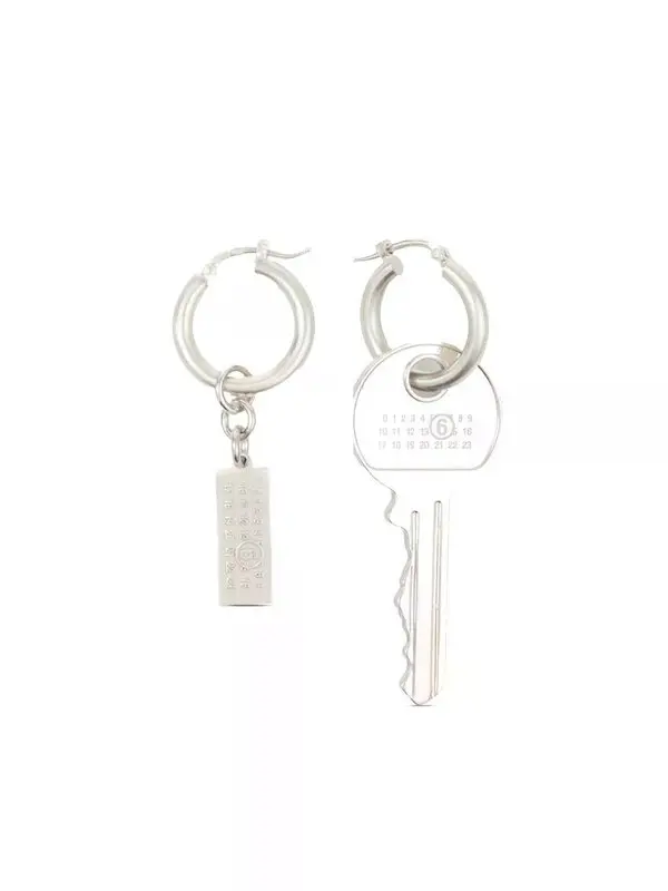 MAISON MARGIELA Tag And Key Pendant Hoop Drop Earrings - Silver
