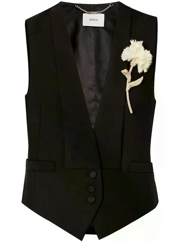 Erdem Carnation Brooch-detail Waistcoat