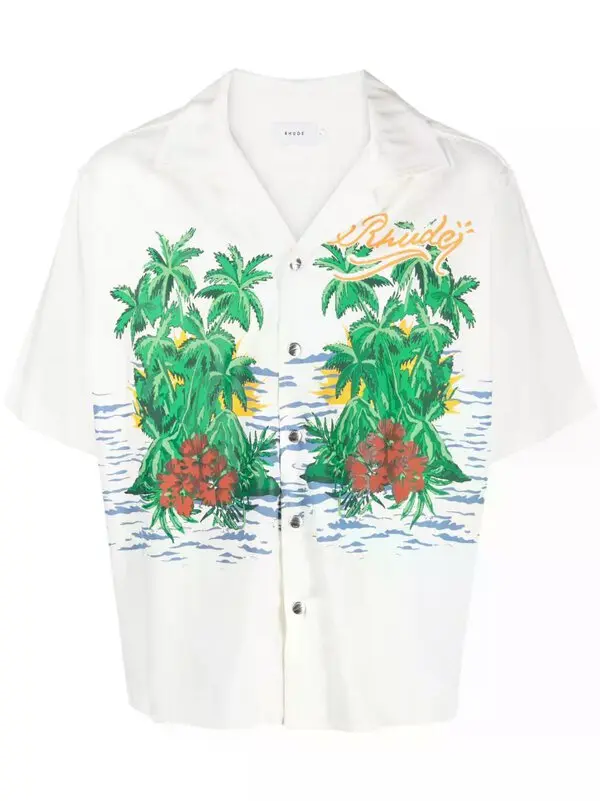 Rhude Palmas Snap Short-sleeve Shirt - Neutrals