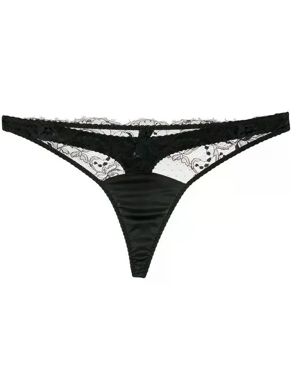 FLEUR OF ENGLAND Sheer Lace Thong - Black